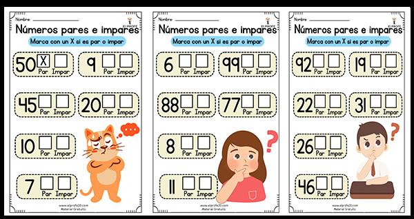 Ejercicios de números pares e impares