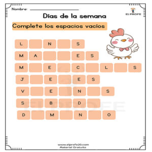 Ejercicios de los días de la semana para niños