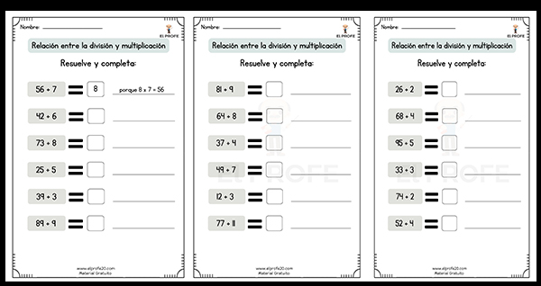 Ejercicios de relación entre la división y multiplicación