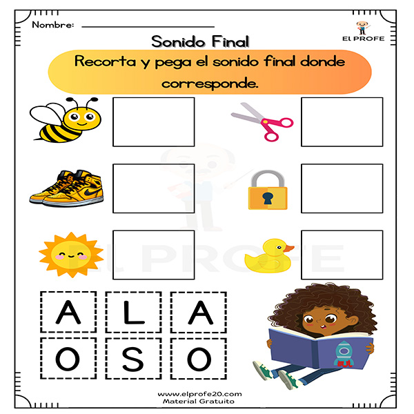 Actividades conciencia fonológica sonido final