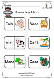 Dominó de palabras juego educativo
