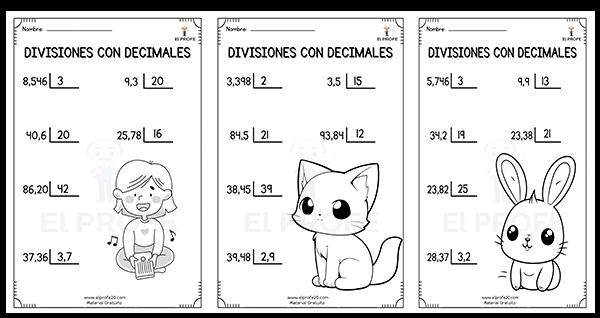 Dividir Decimales Imprimibles