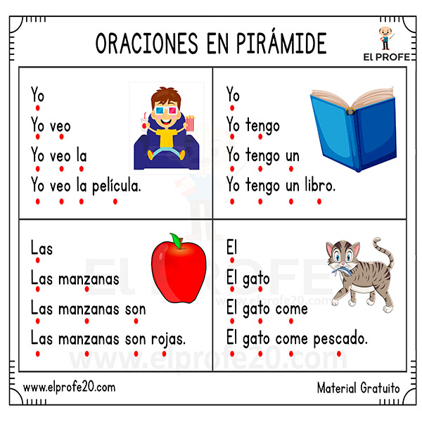 Oraciones en pirámide para fluidez lectora
