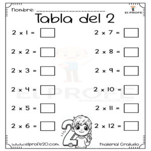 Tabla de multiplicar del 2 | Elprofe20.com