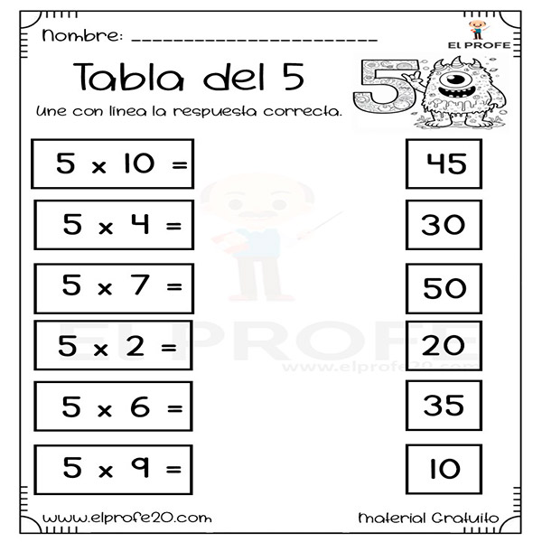 Tabla del 5 | Elprofe20.com