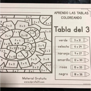 Fichas aprendo las tablas de multiplicar coloreando