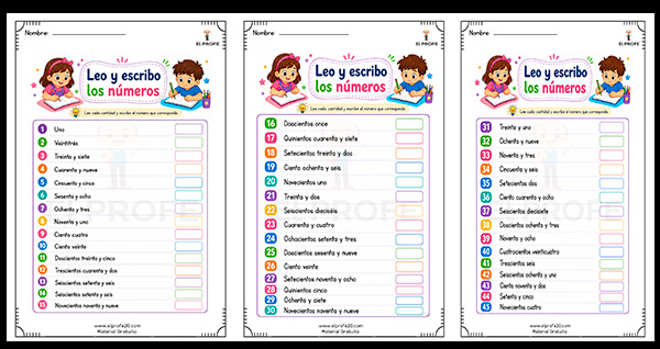 Ejercicios para escribir números en letras y cifras