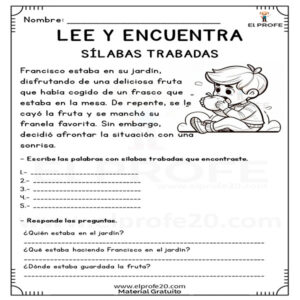 Fichas lecturas con sílabas trabadas