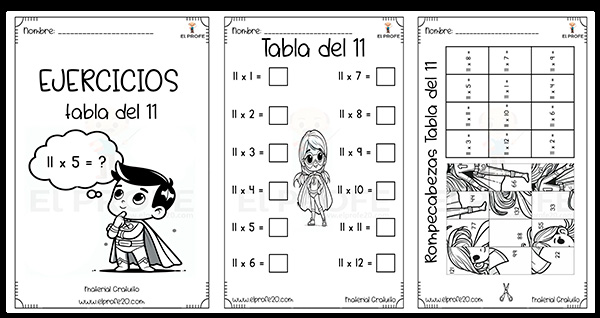 Tabla del 11 | Elprofe20.com
