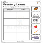 Pesado y liviano actividades para niños