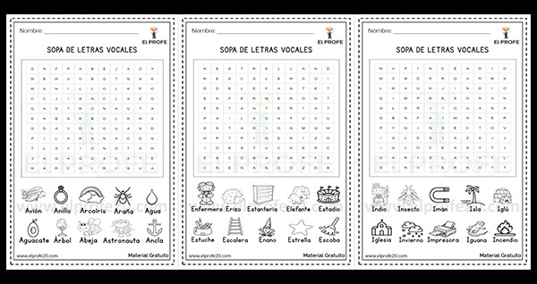 Sopas de letras vocales primaria